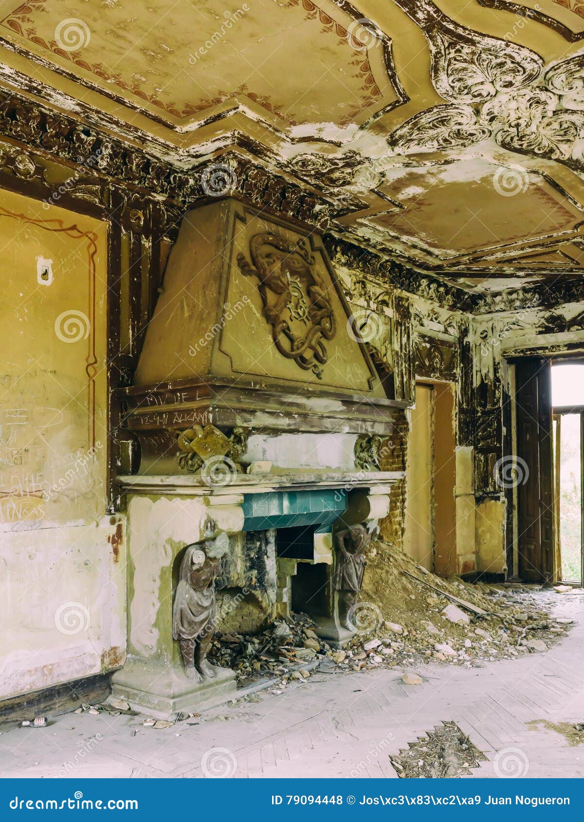 Fireplace in Ancient Palace in Ruins Stock Photo - Image of dirty ...
