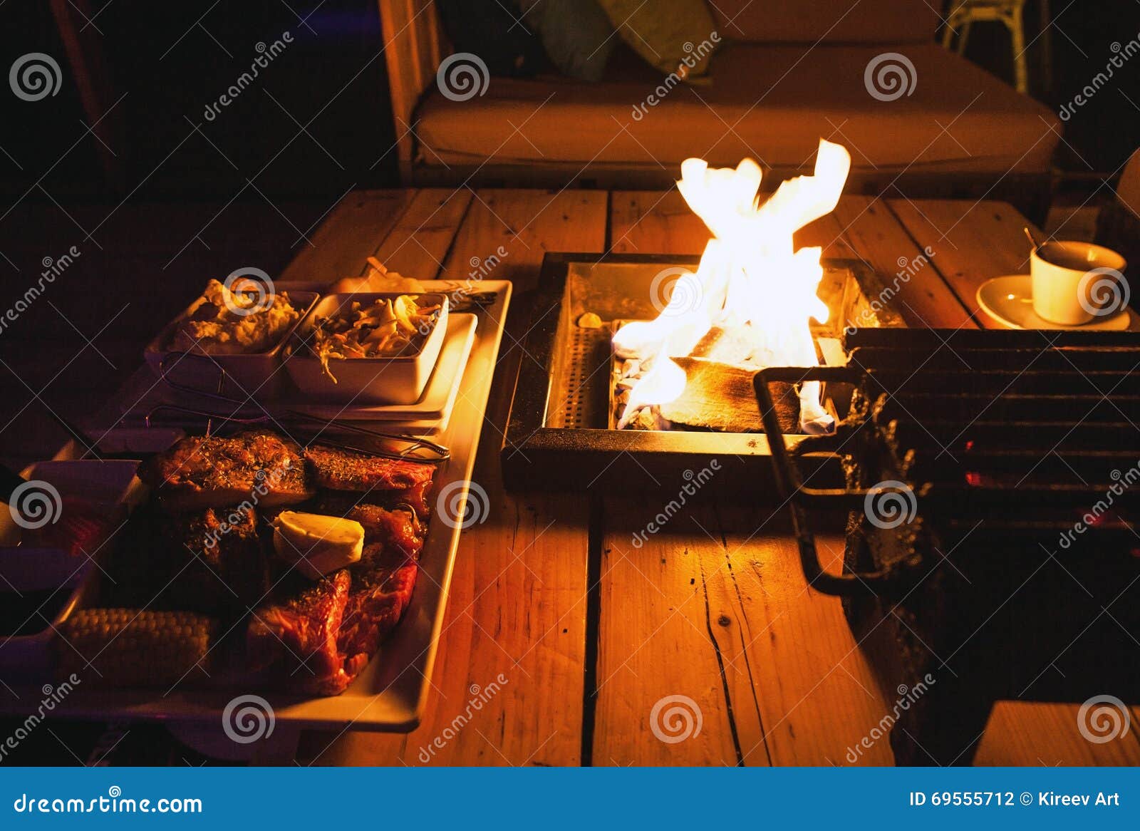Fireplace for BBQ with a Blazing Fire. Photo Stock Photo - Image of ...