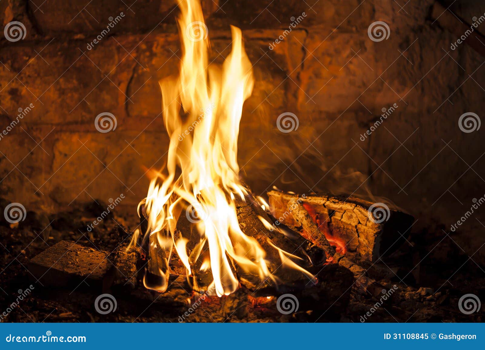 Fireplace with a Blazing Fire. Burning Wood Stock Image - Image of ...