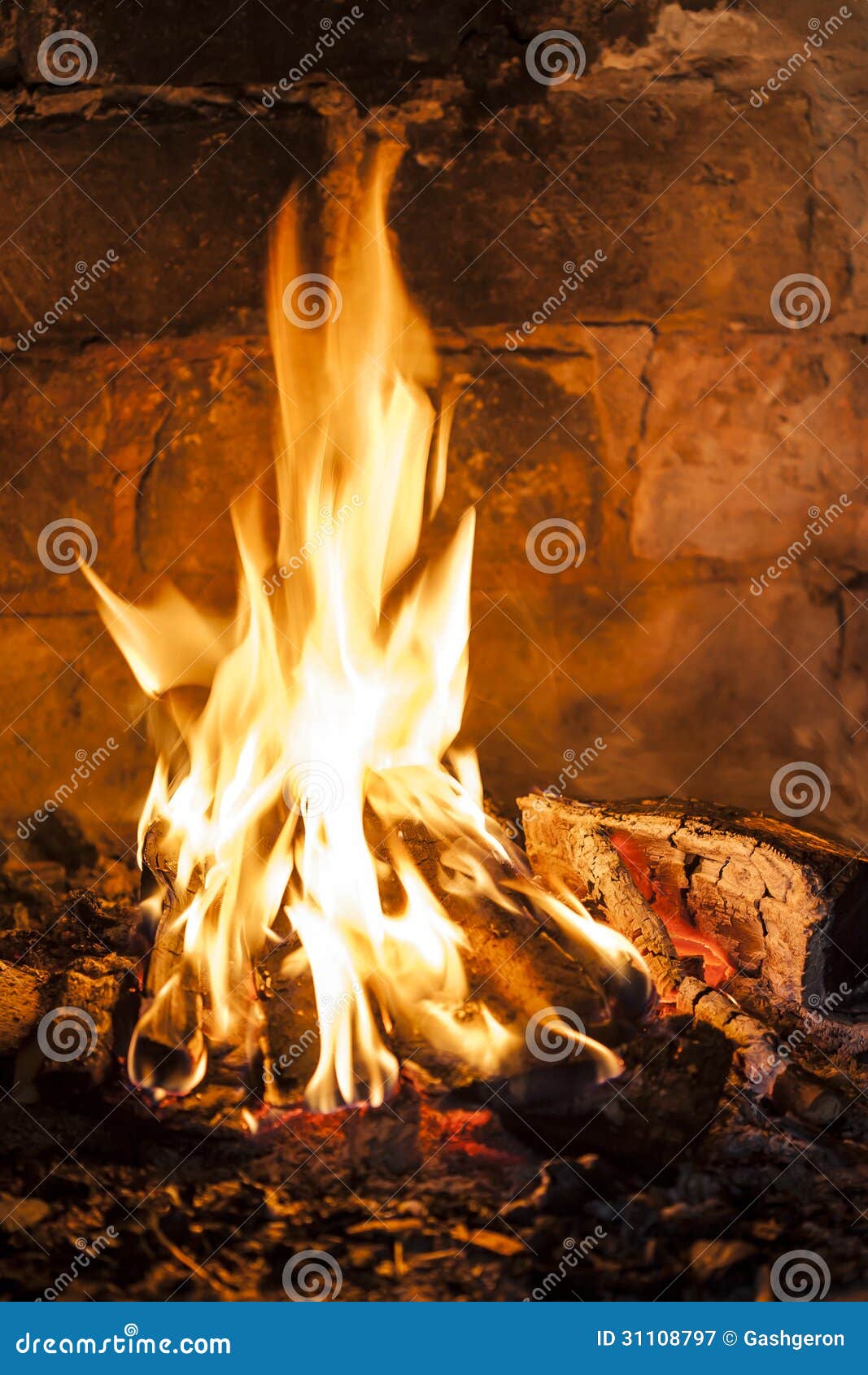 Fireplace with a Blazing Fire. Stock Image - Image of romantic, glowing ...