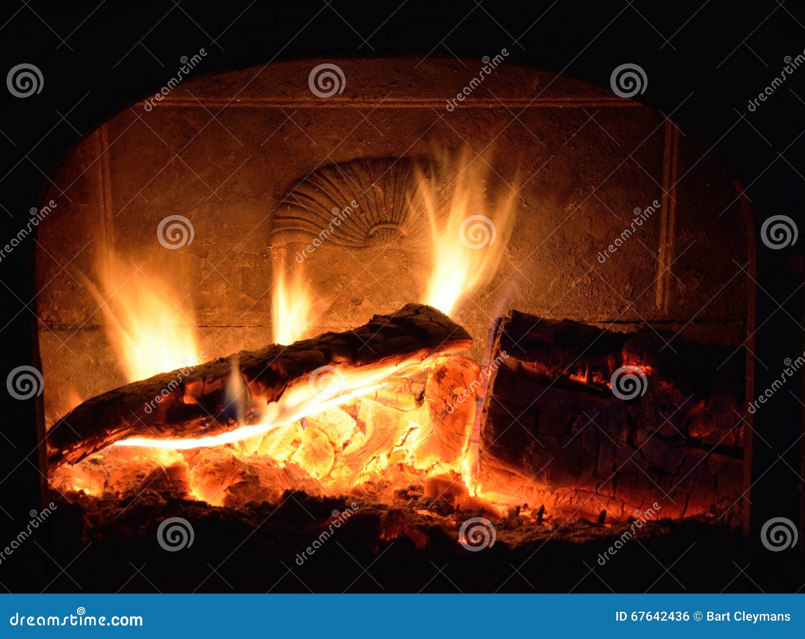Fireplace, blazing fire stock photo. Image of burn, wintertheme - 67642436