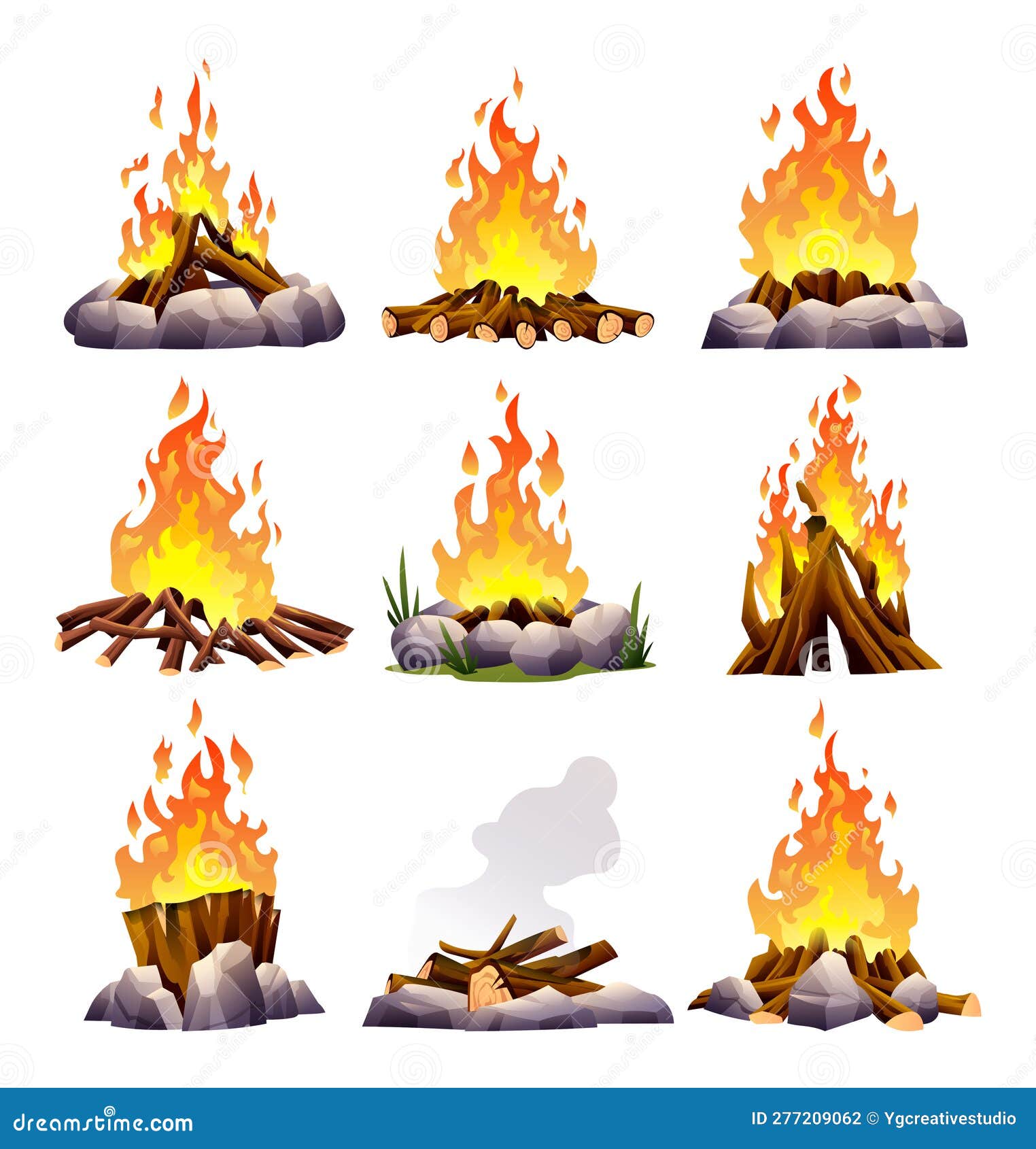 Fireplace Bonfire or Campfire in Different Types Stock Vector ...