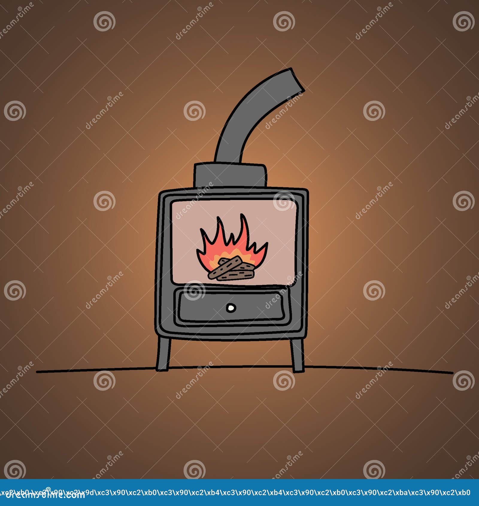 Fireplace With Burning Wood. Hand-drawn Fireside. Symbol Of A Cozy Home ...