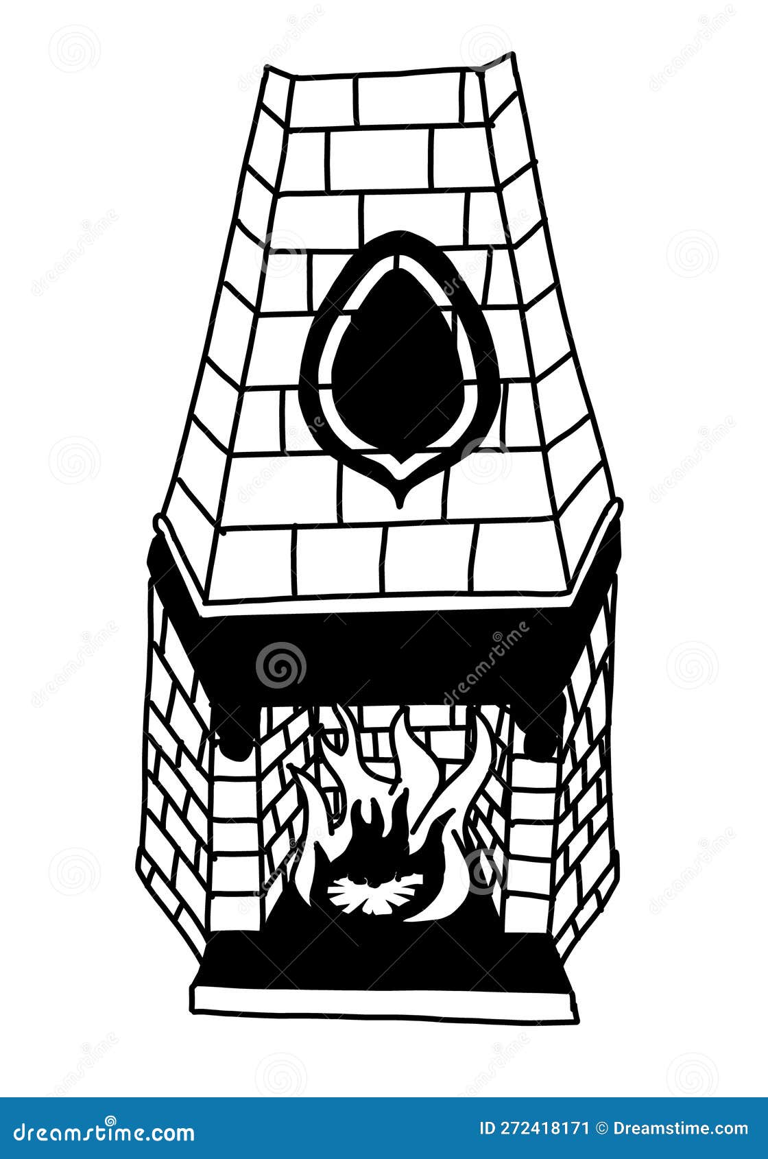 Fireplace in Cartoon Doodle Style Isolated on White Background Stock ...