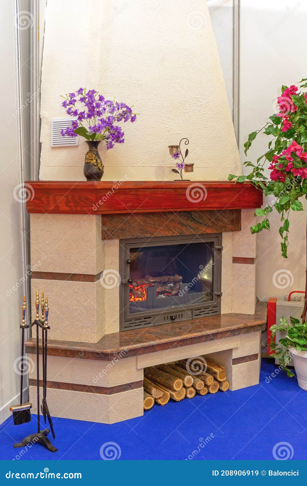 Fireplace in Corner stock image. Image of style, burning - 208906919