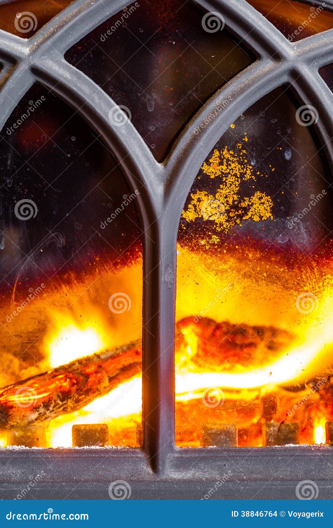 Fireplace with Fire Flame Interior. Heating. Stock Photo - Image of ...