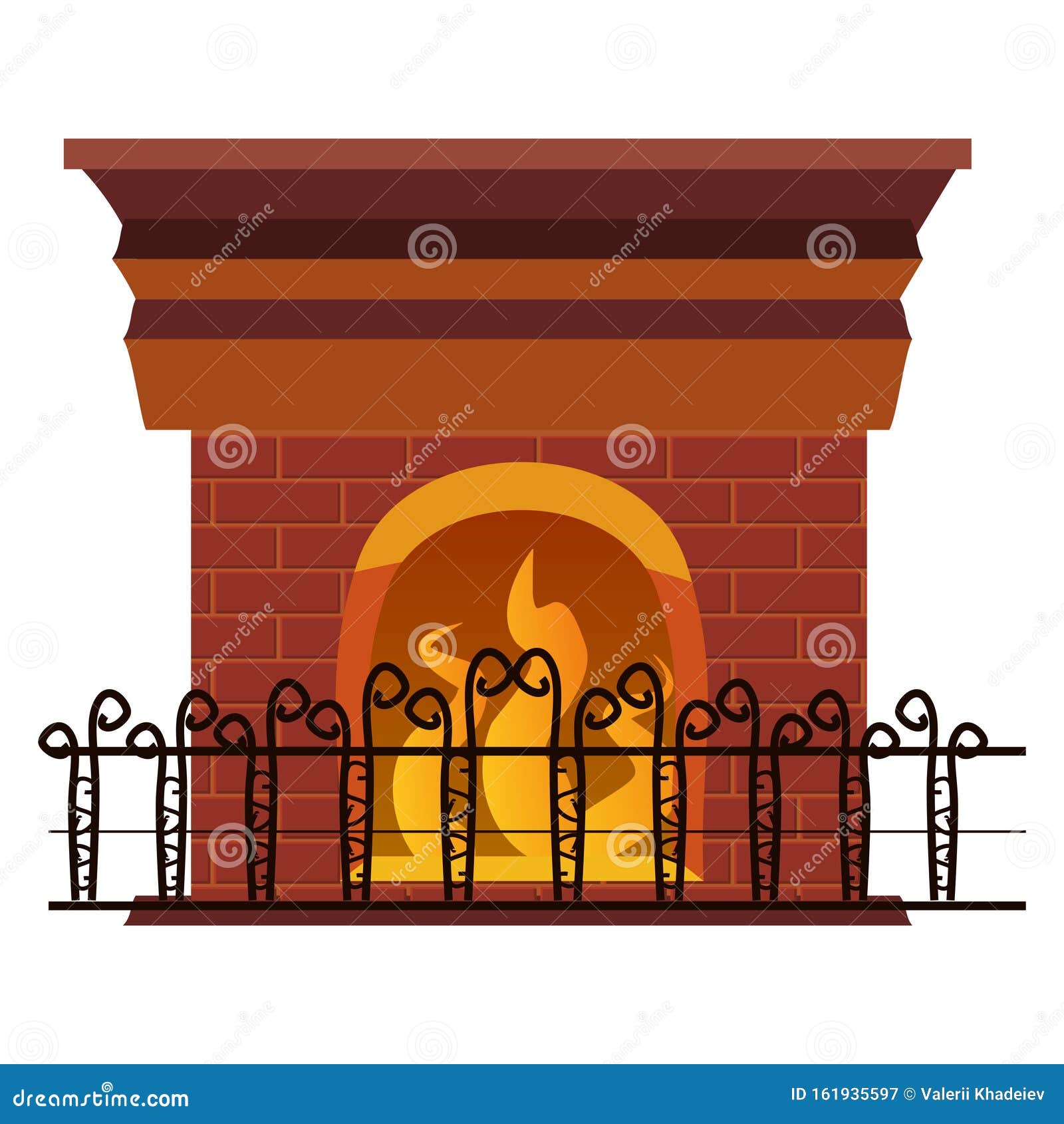 Fireplace with Fire Inside the Grate. an Element of the Interior of a ...