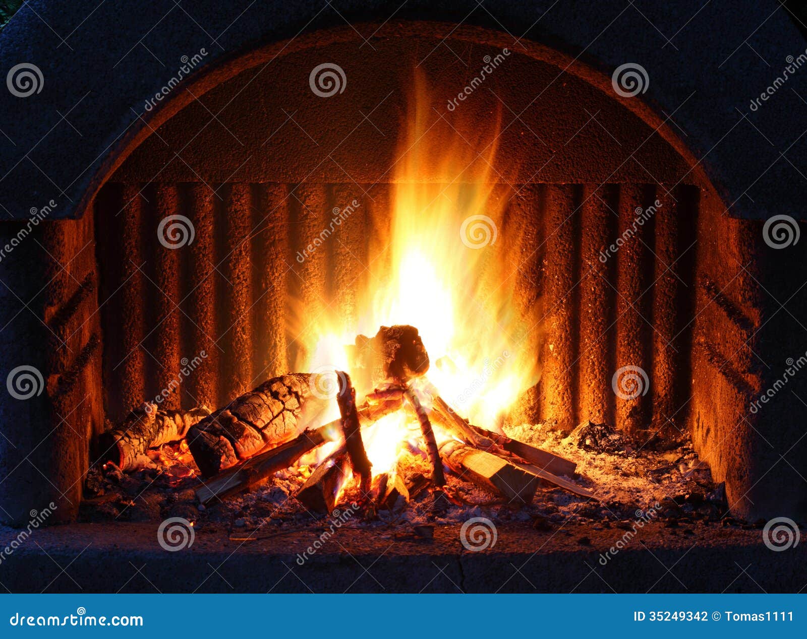 Fireplace with fire stock photo. Image of blaze, black - 35249342