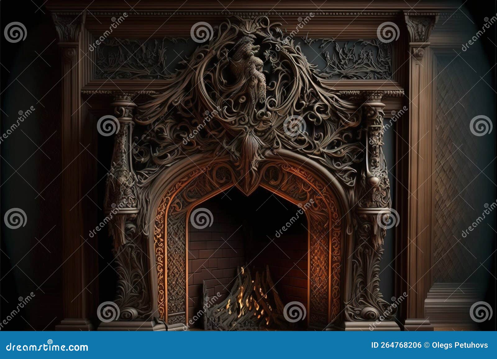 A Fireplace with a Fire Place in it and a Clock on the Wall Above it ...