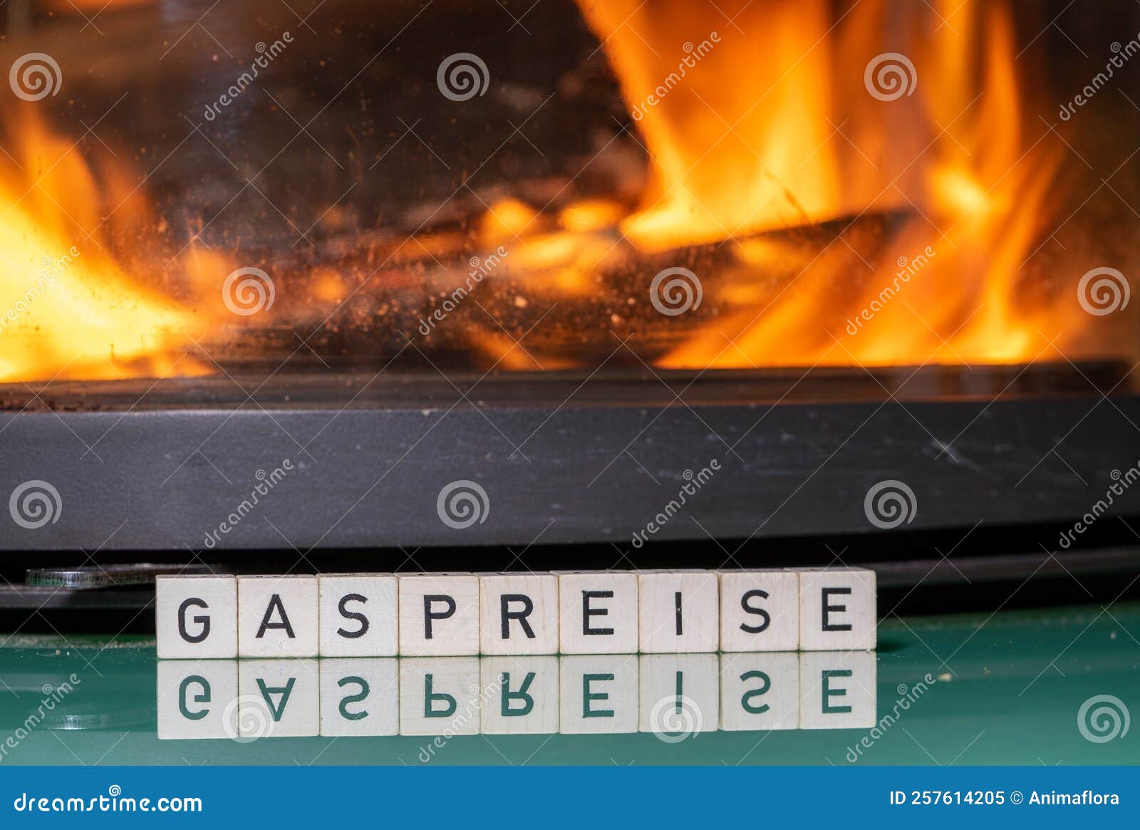 Fireplace with Fire and the Word Gas Prices Stock Image - Image of ...