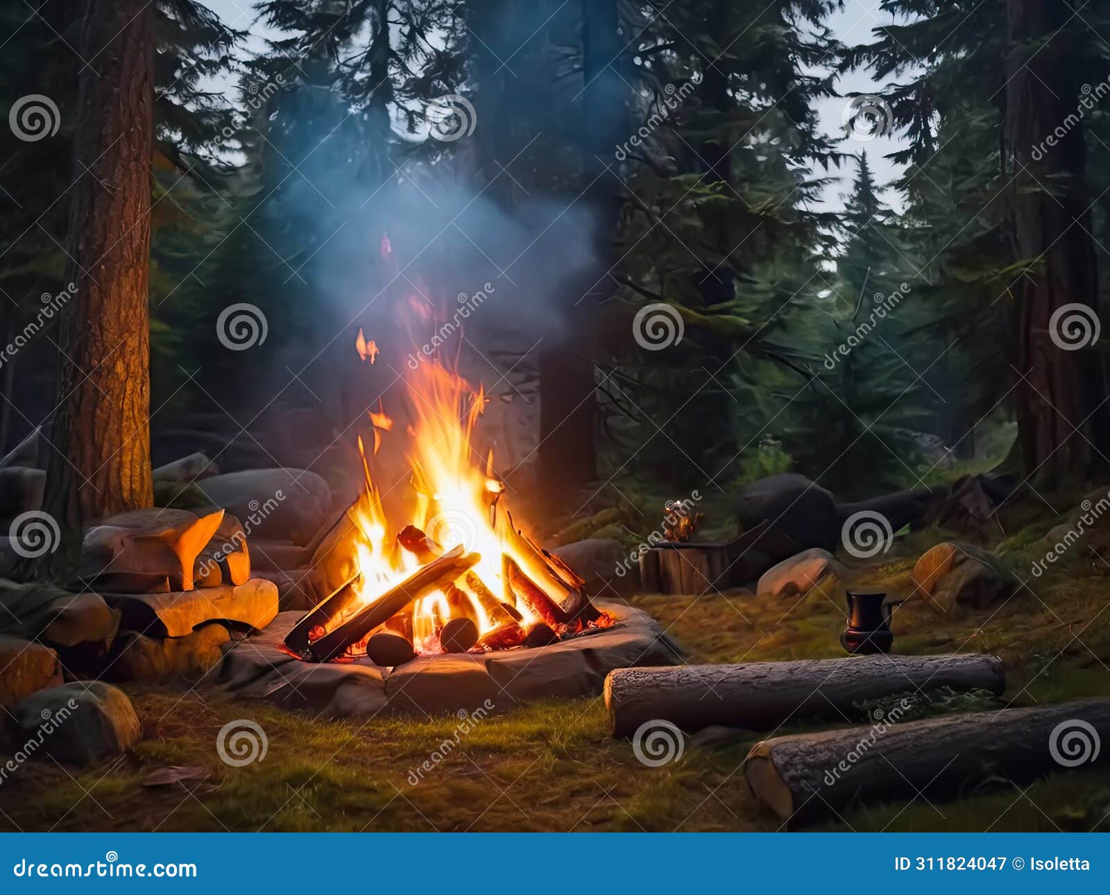 Fireplace in a forest. stock illustration. Illustration of wave - 311824047