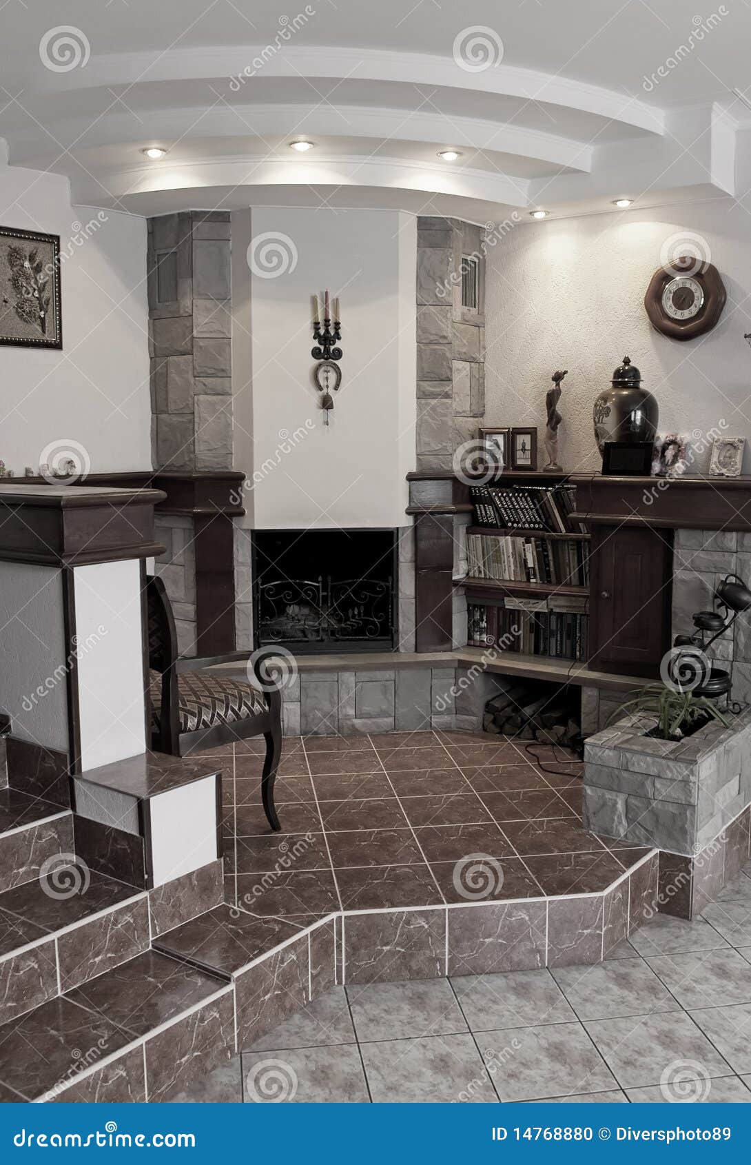 Fireplace in a hall. stock photo. Image of decoration - 14768880
