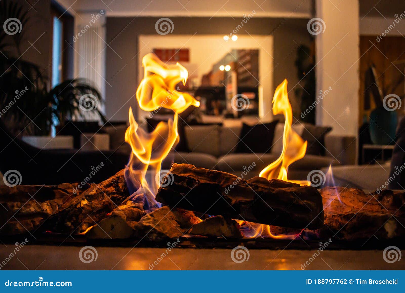 Fireplace Home Indoor Fire Lounge Hot Burning Stock Photo - Image of ...