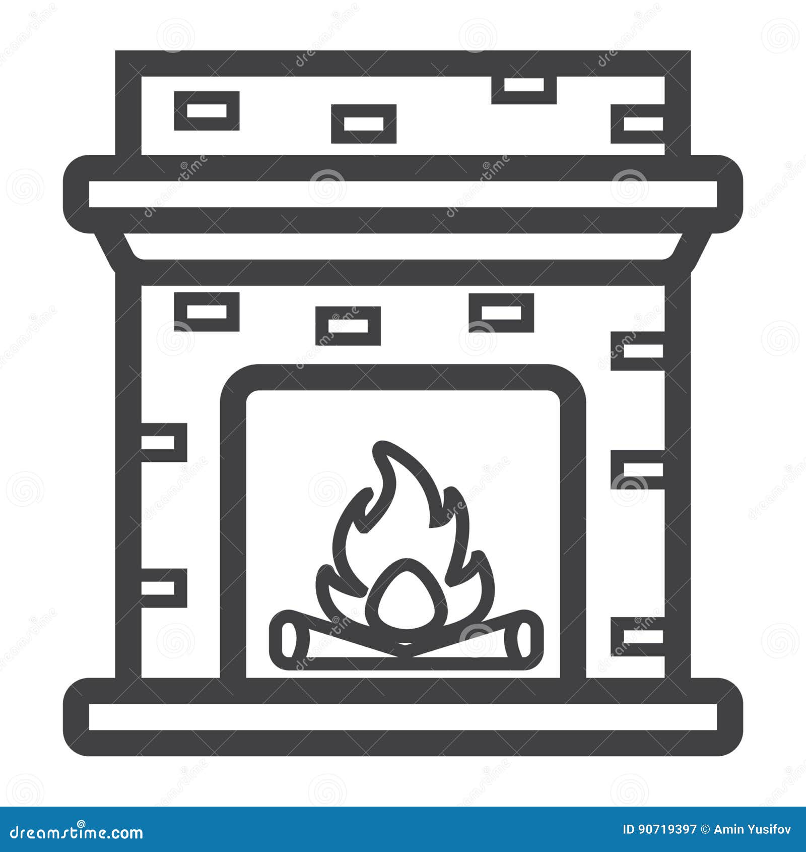 Fireplace Line Icon, Furniture and Interior Stock Vector - Illustration ...