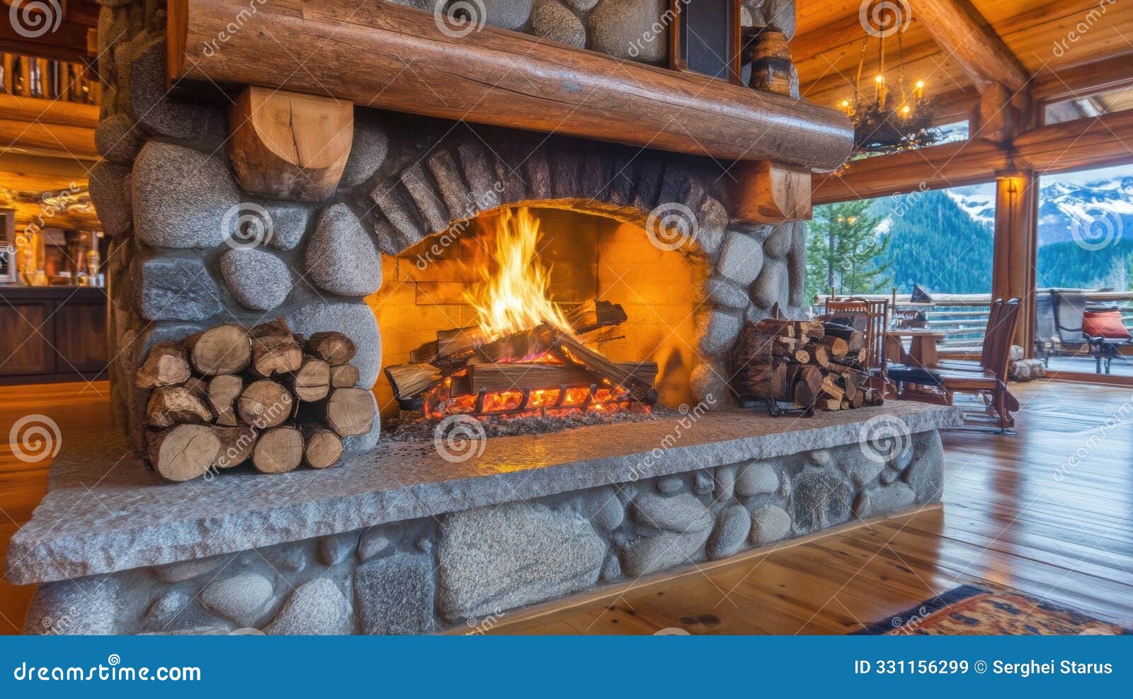 A Fireplace with Logs Burning in it Inside of a Room, AI Stock Image ...