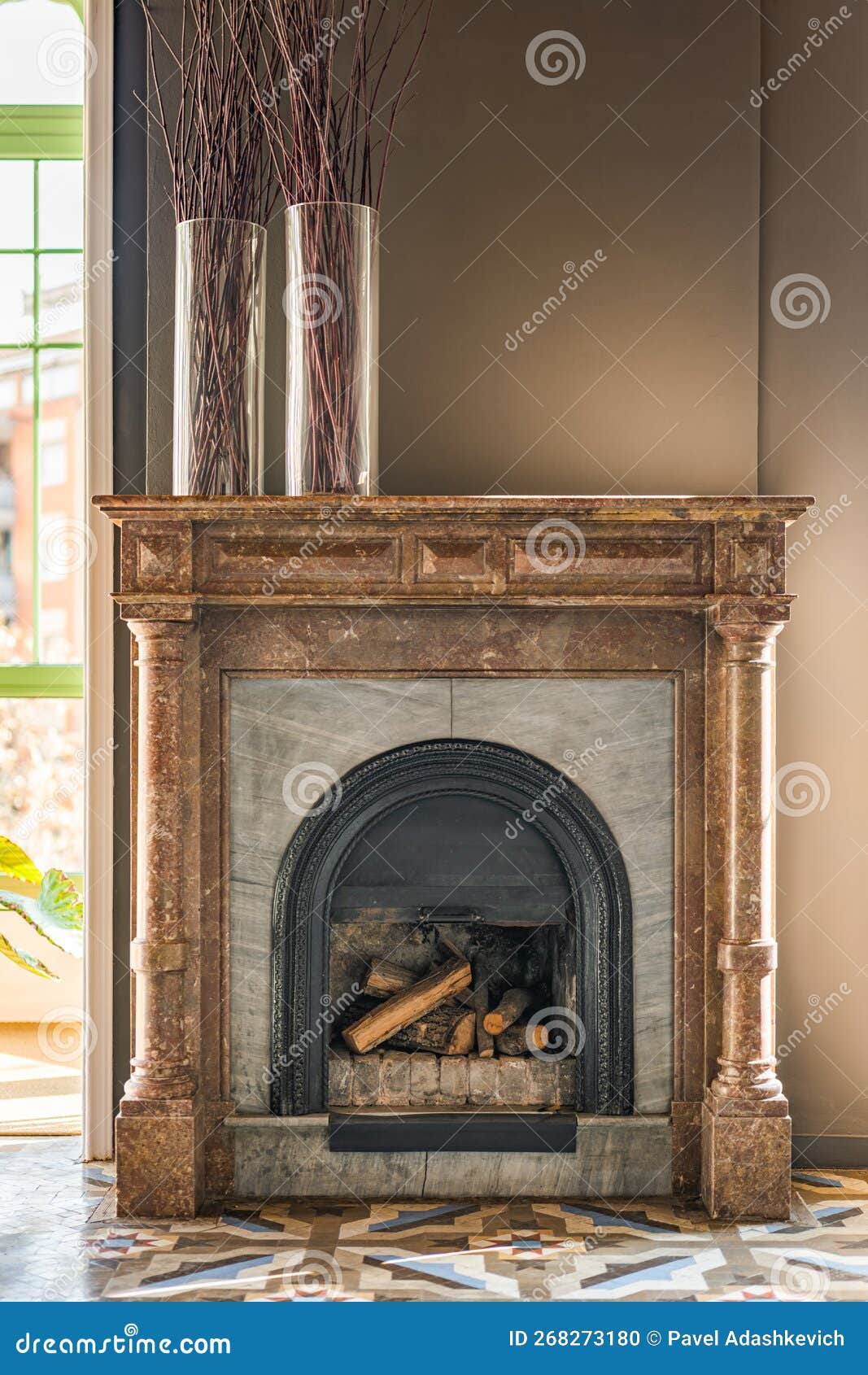 Fireplace Made of Heat-resistant Bricks is Lined with Marble Material ...