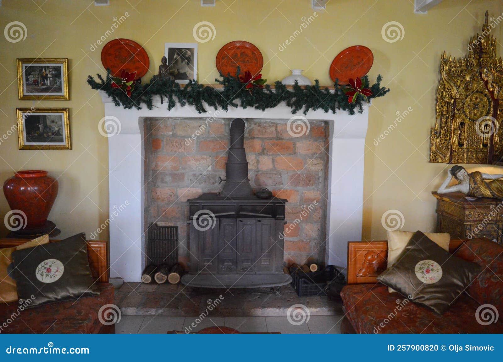 Fireplace in an Old Farmhouse Stock Photo - Image of house, fireplace ...