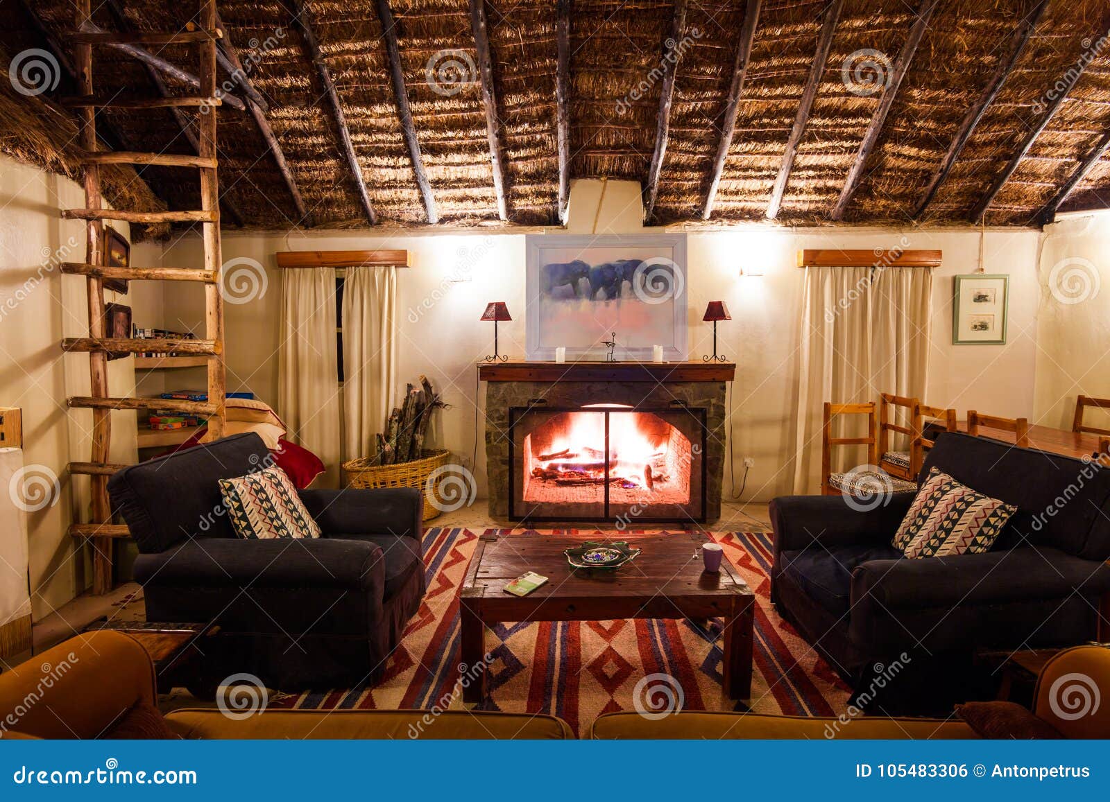 Fireplace Room in a Cottage in the African Savanna Editorial Photo ...