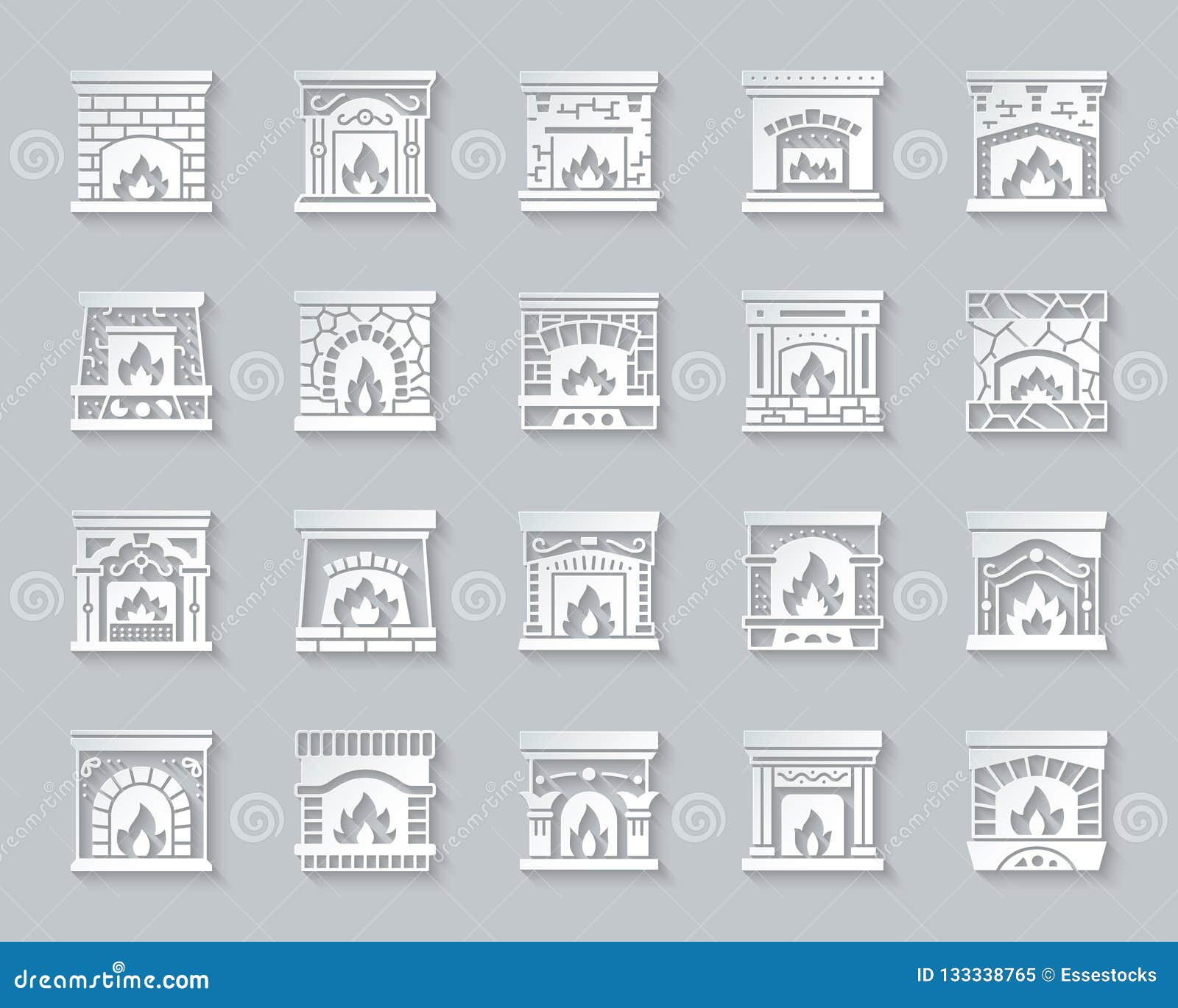 Fireplace Simple Paper Cut Icons Fire Vector Set Stock Vector ... Fireplace Simple Paper Cut Icons Fire Vector Set Stock Vector ...