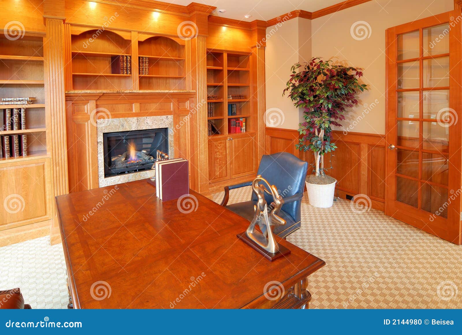 Fireplace in a study stock photo. Image of residential - 2144980