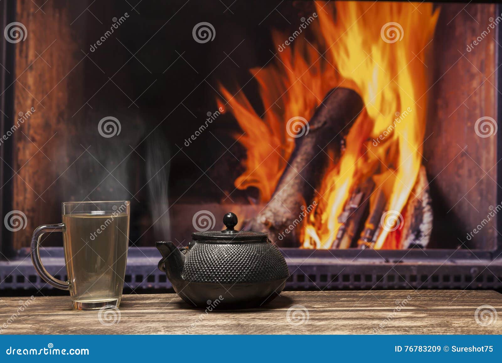 Fireplace tea at home stock image. Image of warm, home - 76783209