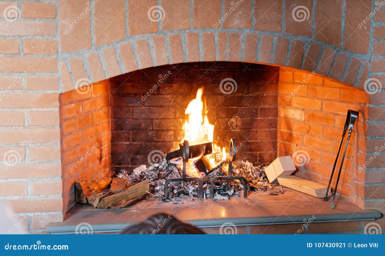 Fireplace with Warm Fire on the Background Stock Image - Image of ...
