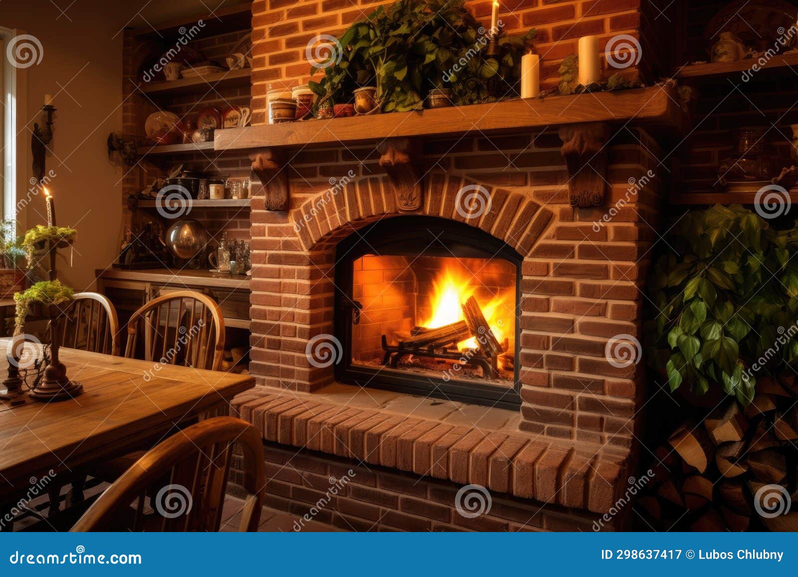 A Fireplace with a Wood Burning Inside Stock Illustration ...