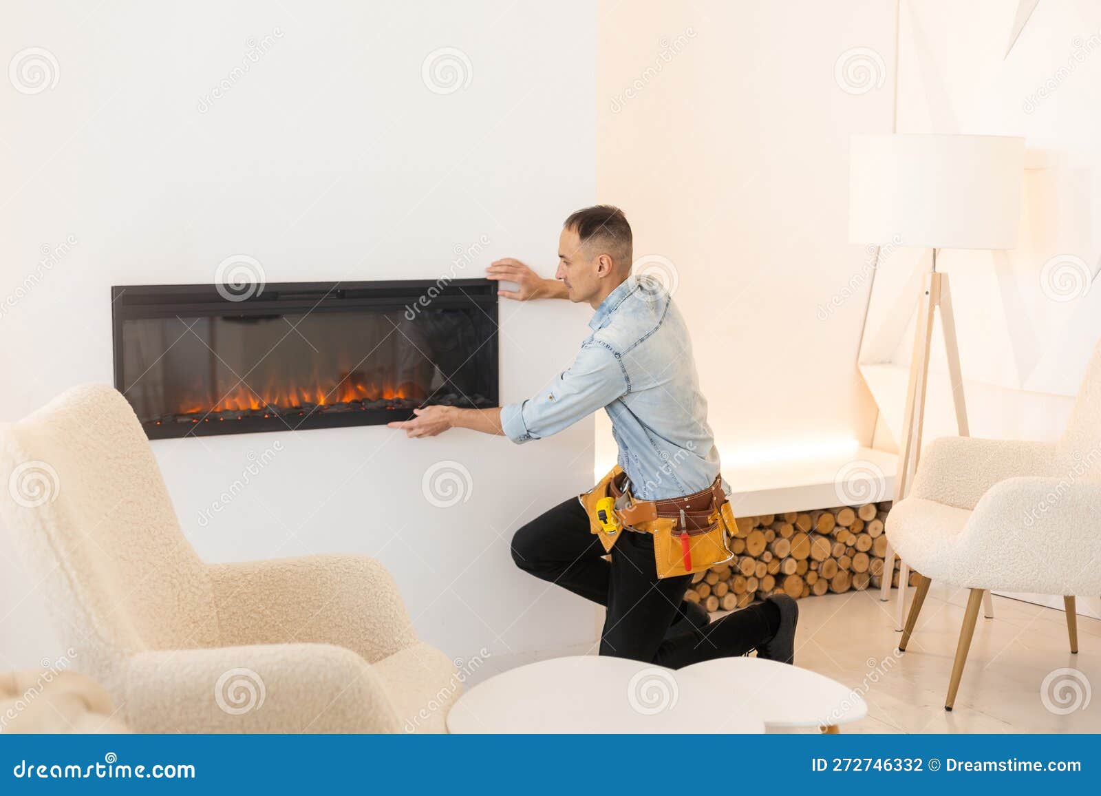 Fireplace Worker, Installation and Repair Stock Photo - Image of ...