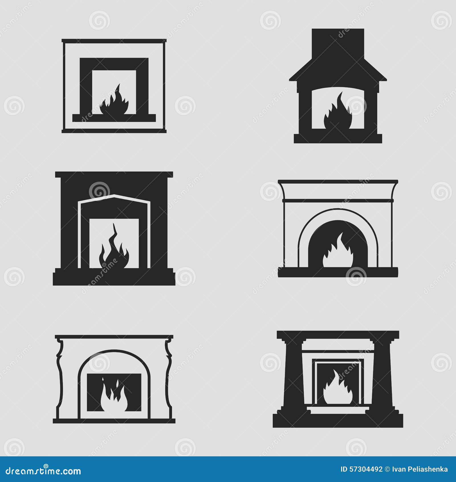 Fireplaces Icons stock vector. Illustration of room, fire - 57304492