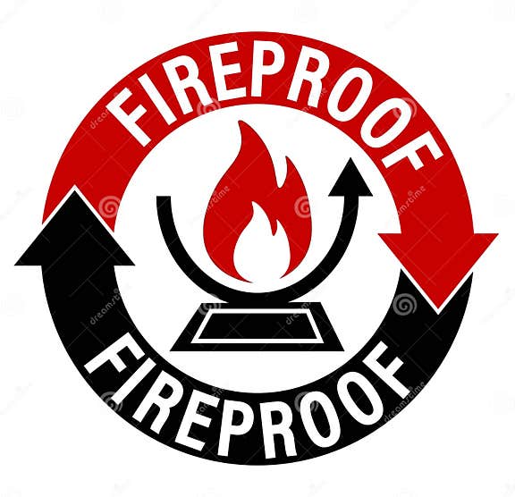 Fireproof Label Sign, with Flames Symbol on a Surface in a Circle Stock ...