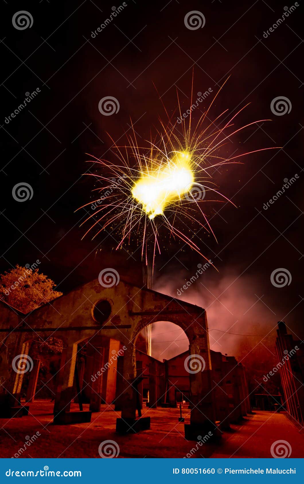 Fires Fireworks on the Sky of the Ancient Ruins Stock Photo - Image of ...