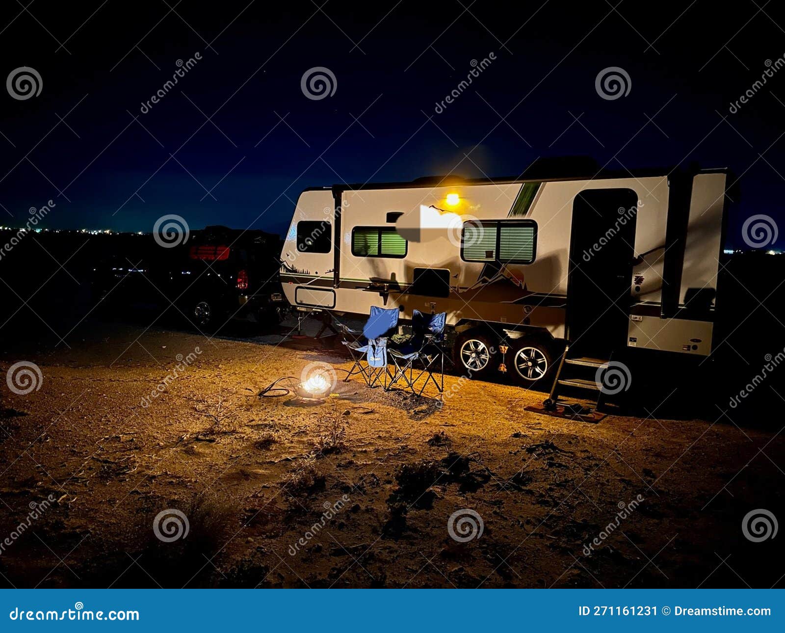 Fireside Camping! Camping Trailer Leisure! Stock Image - Image of ...
