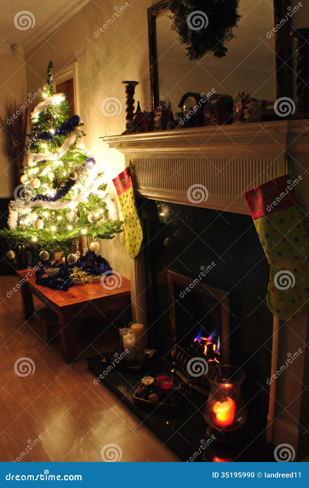 Fireside Christmas Tree stock photo. Image of christmas - 35195990