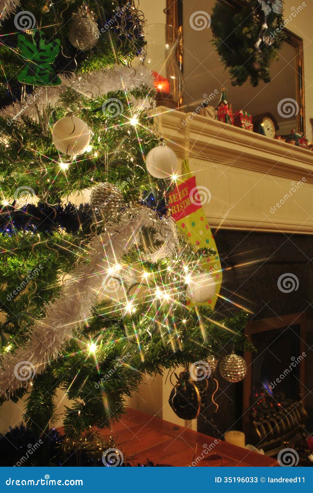 Fireside Christmas Tree stock image. Image of decoration - 35196033