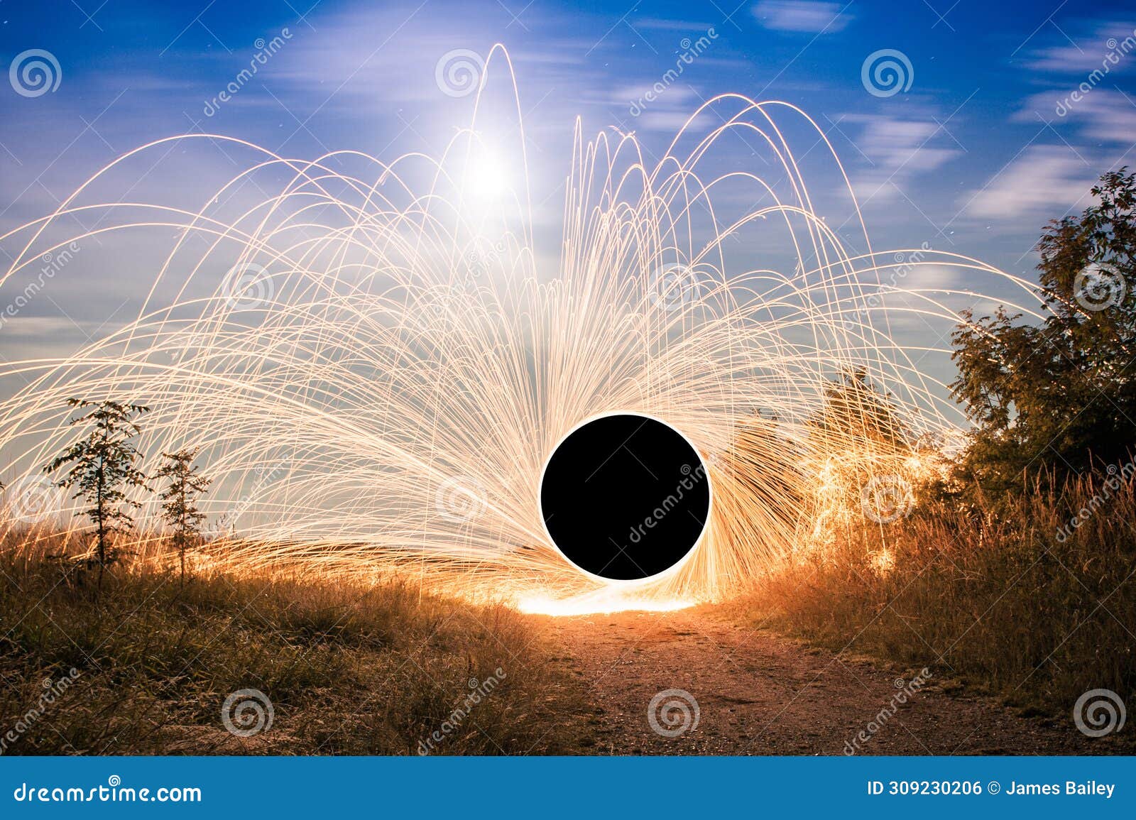 Firetrail of Sparks Flying through the Air To Create a Vortex Wormhole ...