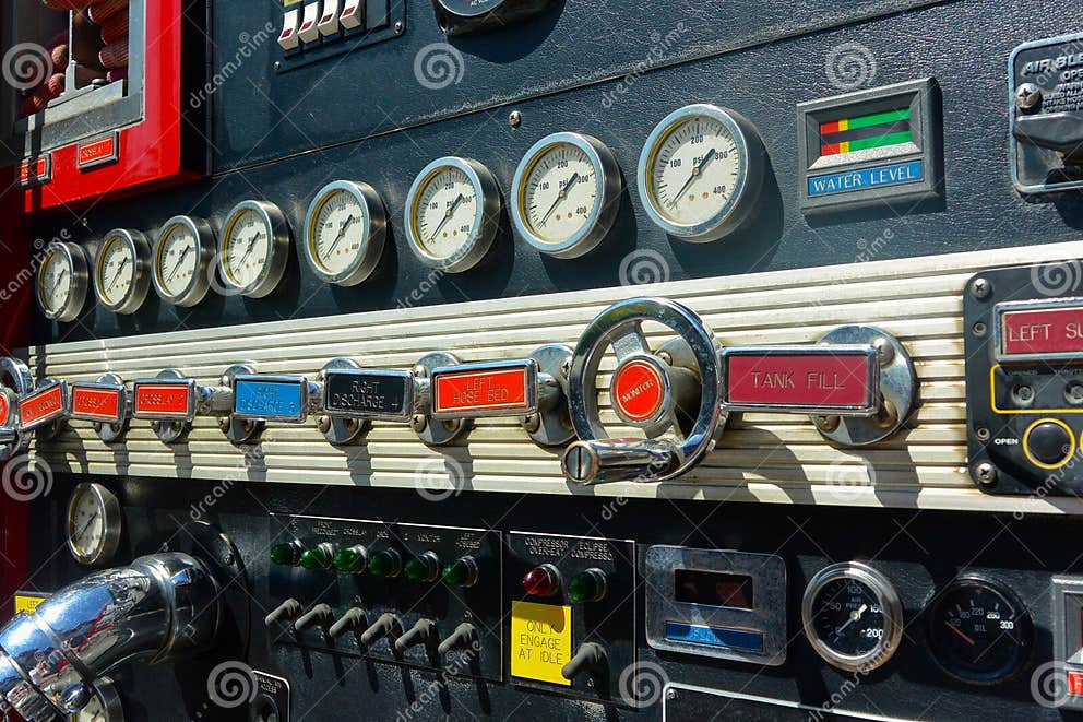 Firetruck Control Gears, Levers and Dials Stock Image - Image of ...