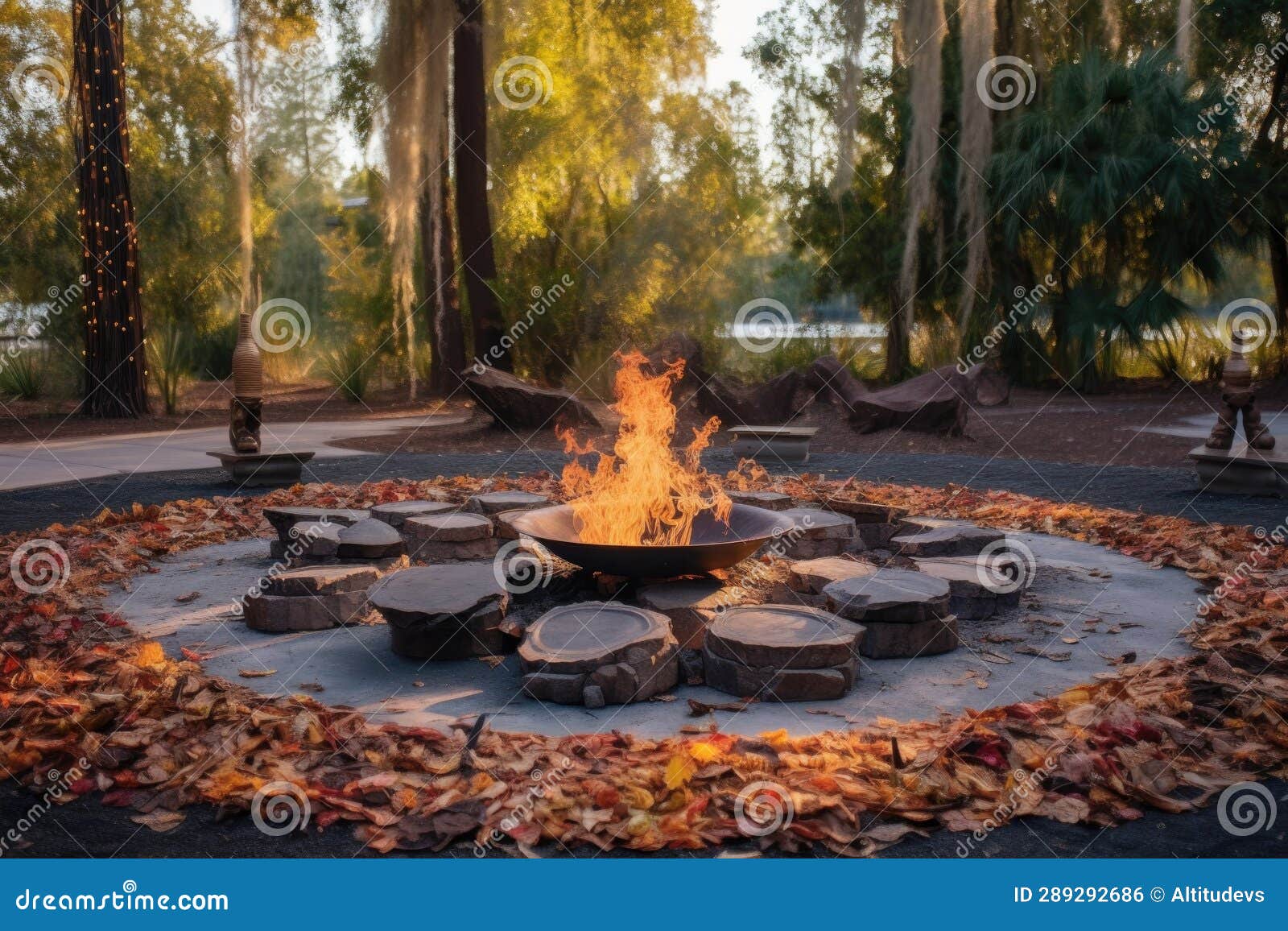 Firewalking Pit Surrounded by Ceremonial Decorations Stock Photo ...