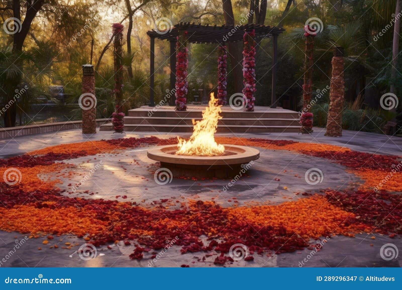 Firewalking Pit Surrounded by Ceremonial Decorations Stock Image ...