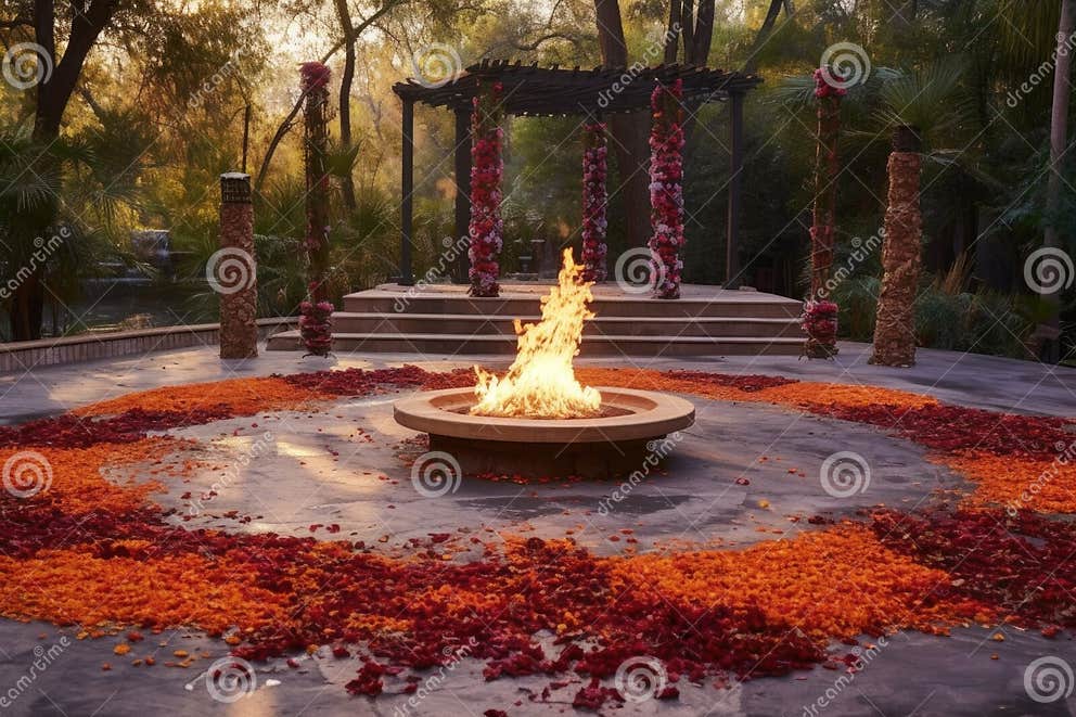 Firewalking Pit Surrounded by Ceremonial Decorations Stock Image ...