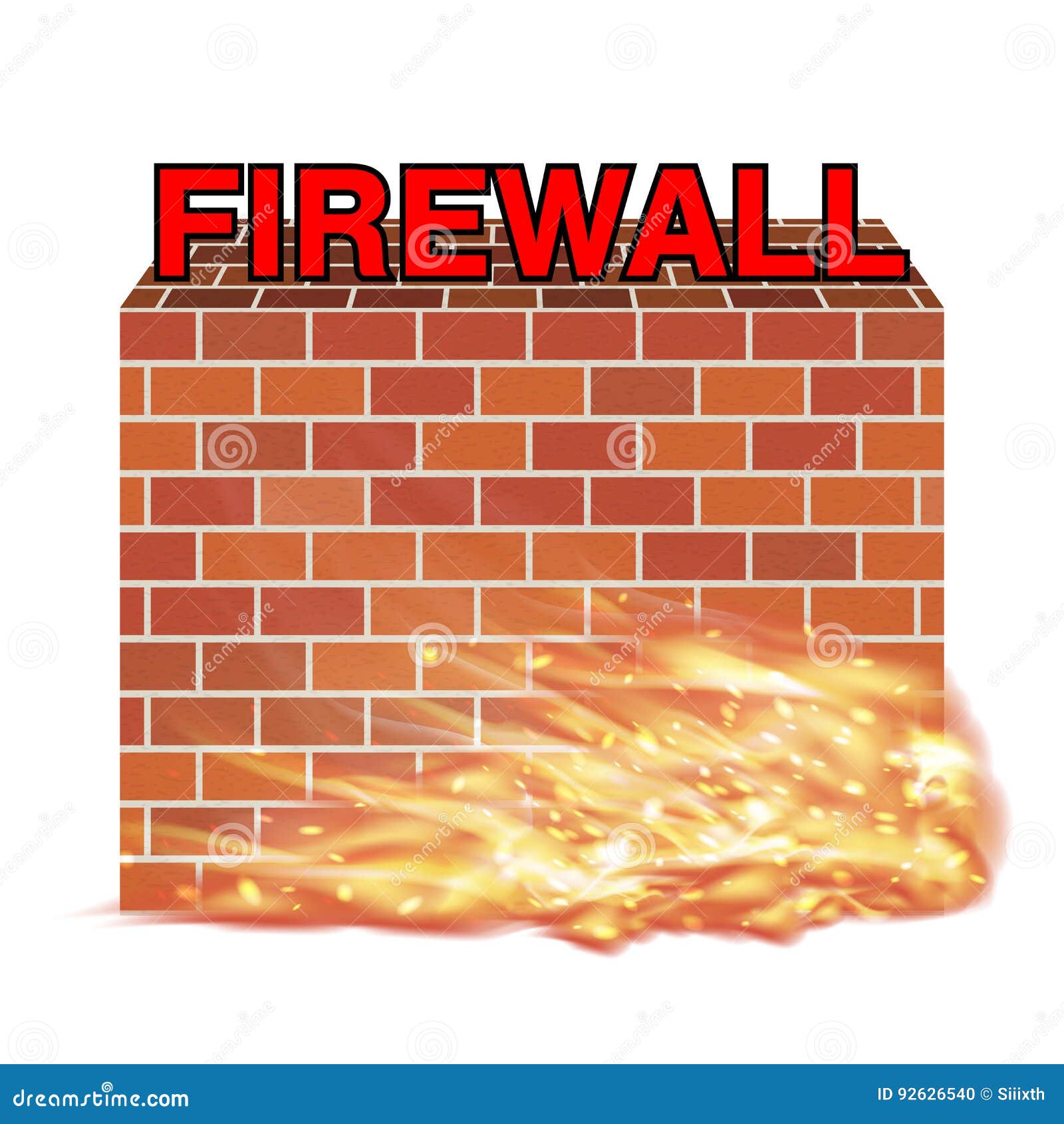 Firewall with Brick Wall and Real Fire Stock Vector - Illustration of ...