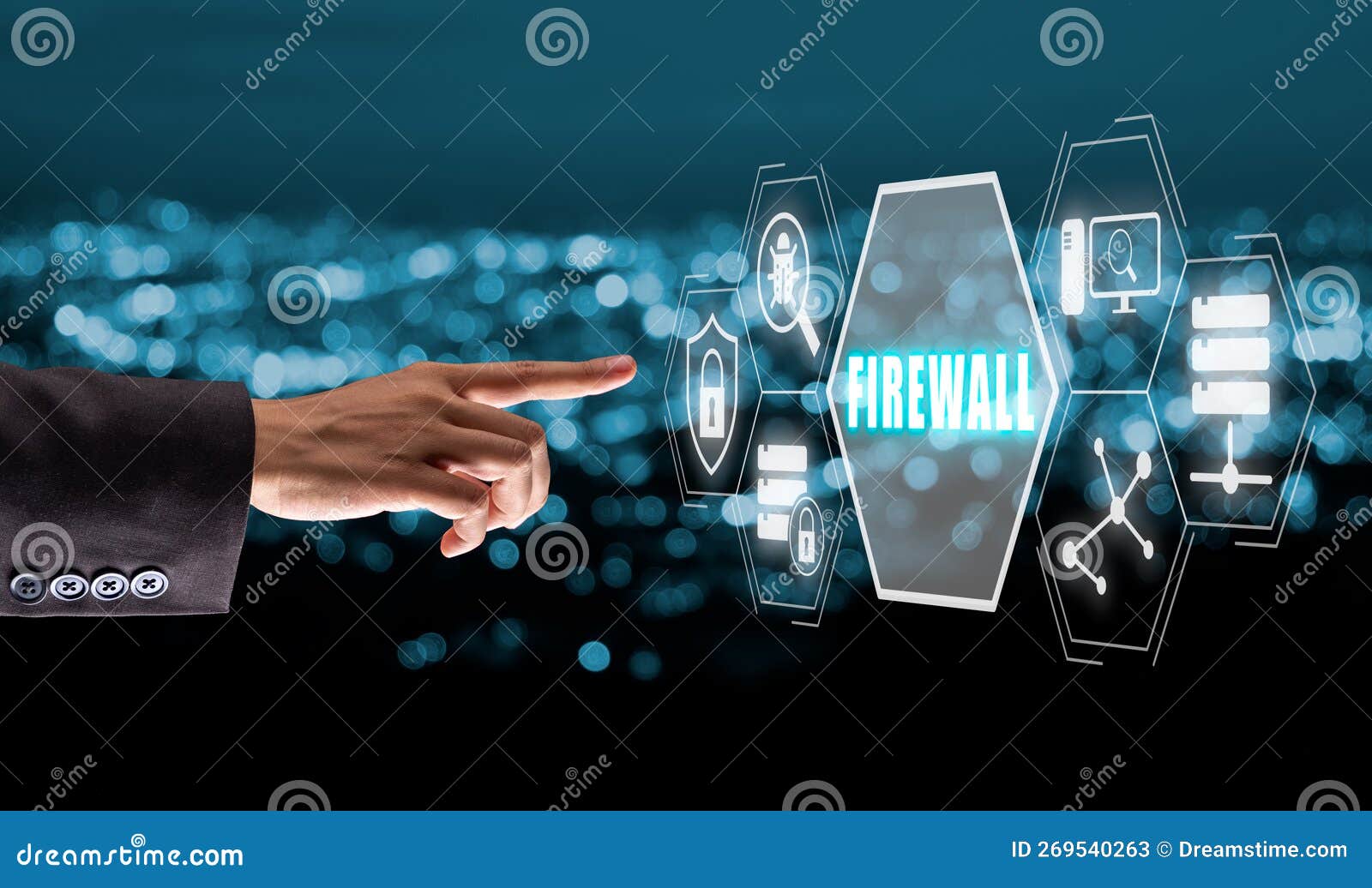Person Hand Touching Firewall Icon on Virtual Screen Stock Image ...