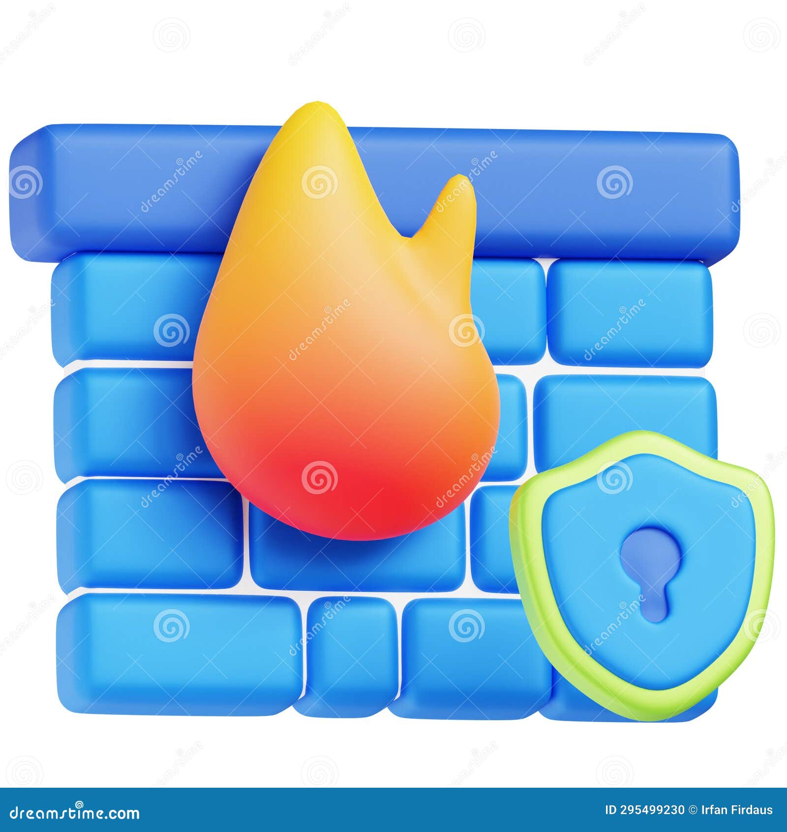 Firewall 3D Icon Illustration with Shield Stock Illustration ...