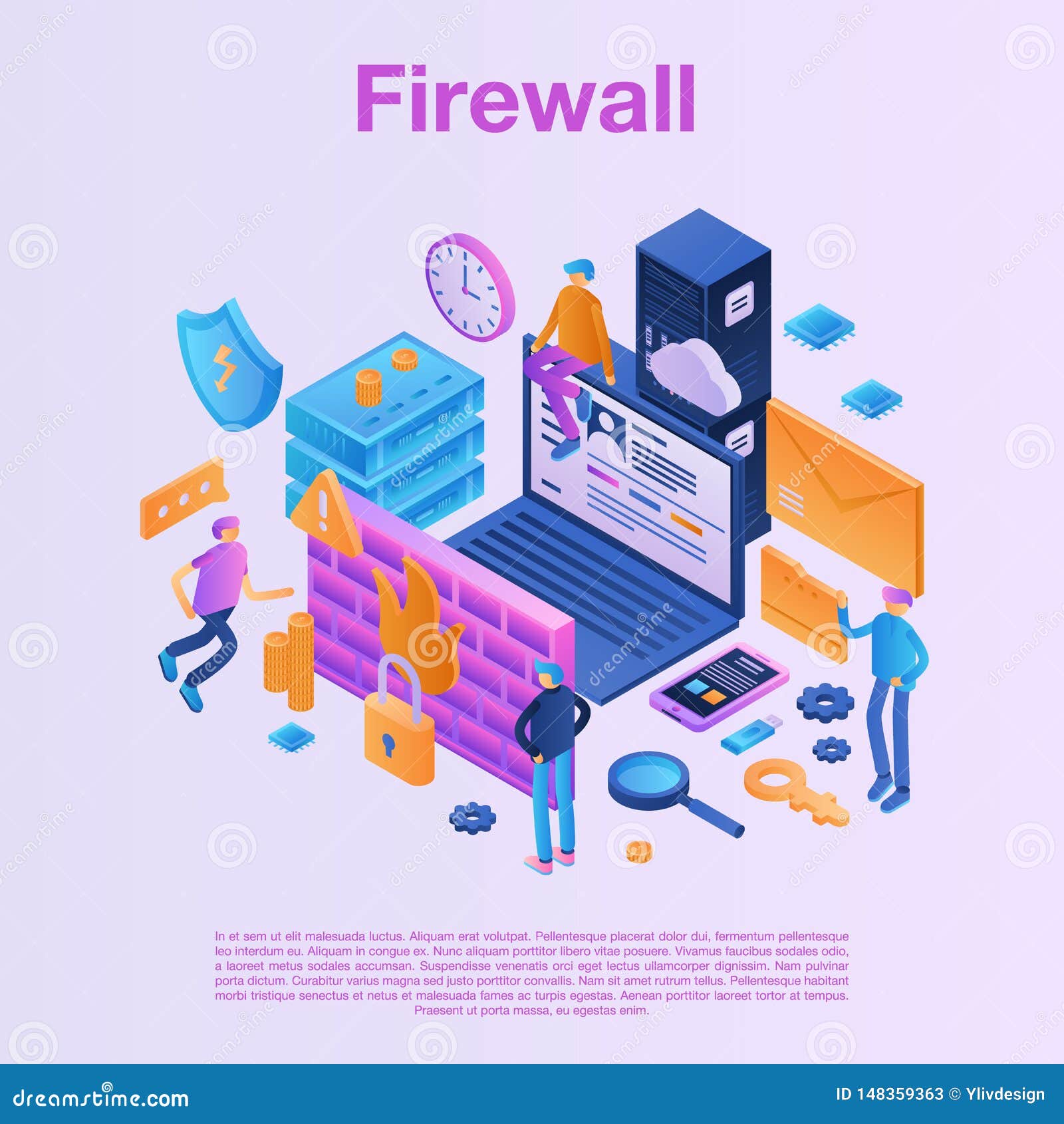 Firewall Data Concept Background, Isometric Style Stock Vector ...