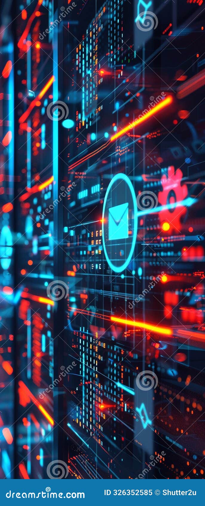 Firewall Defense Array with Alert Symbols Standing Watch in the Data ...