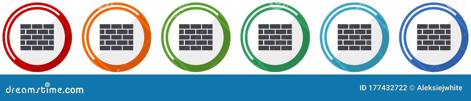 Firewall Icon Set, Flat Design Vector Illustration in 6 Colors Options ...