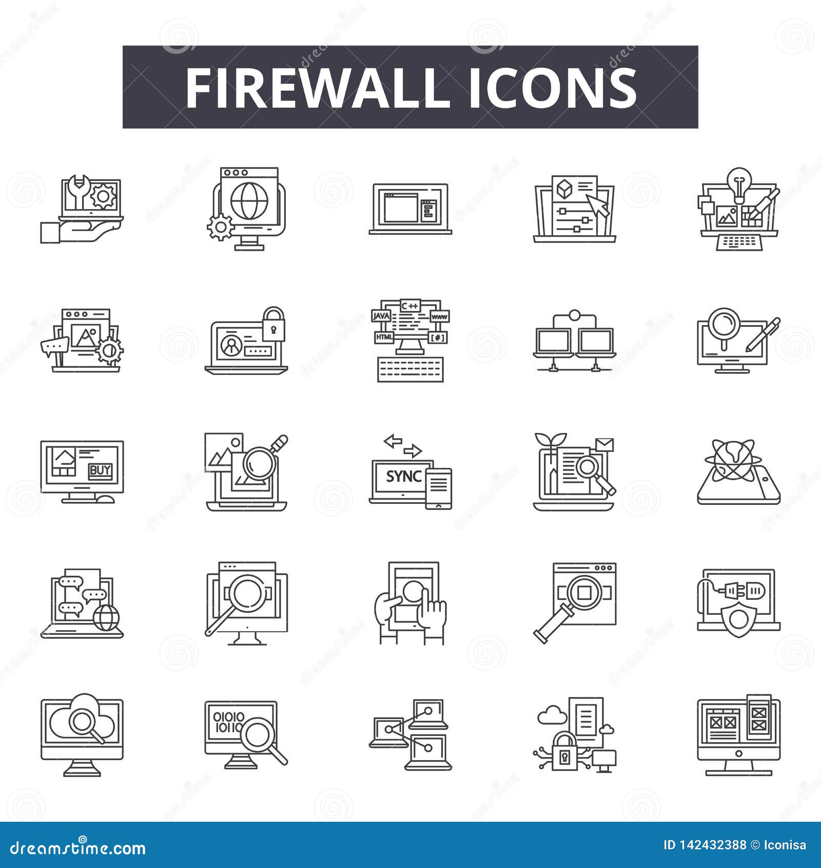 Firewall Line Icons for Web and Mobile Design. Editable Stroke Signs ...