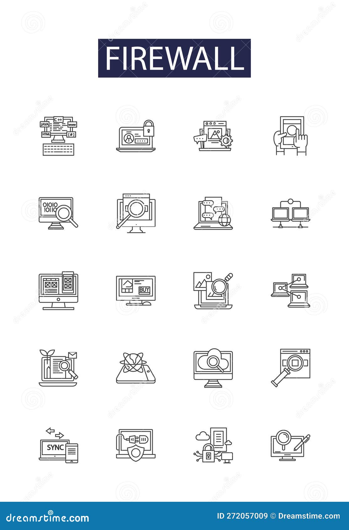 Firewall Line Vector Icons and Signs. Protection, Security, Perimeter ...