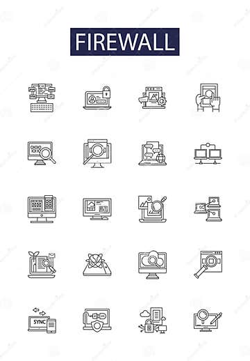Firewall Line Vector Icons and Signs. Protection, Security, Perimeter ...