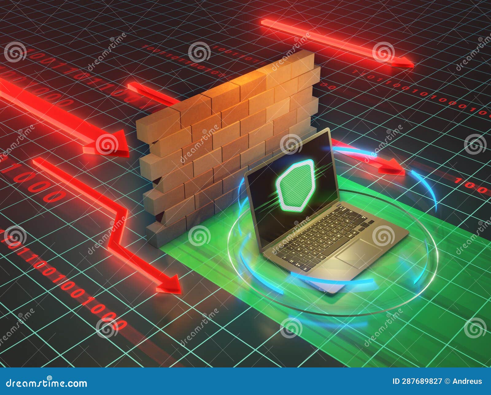 Firewall Protecting a Laptop from Cyber Attacks Stock Illustration ...