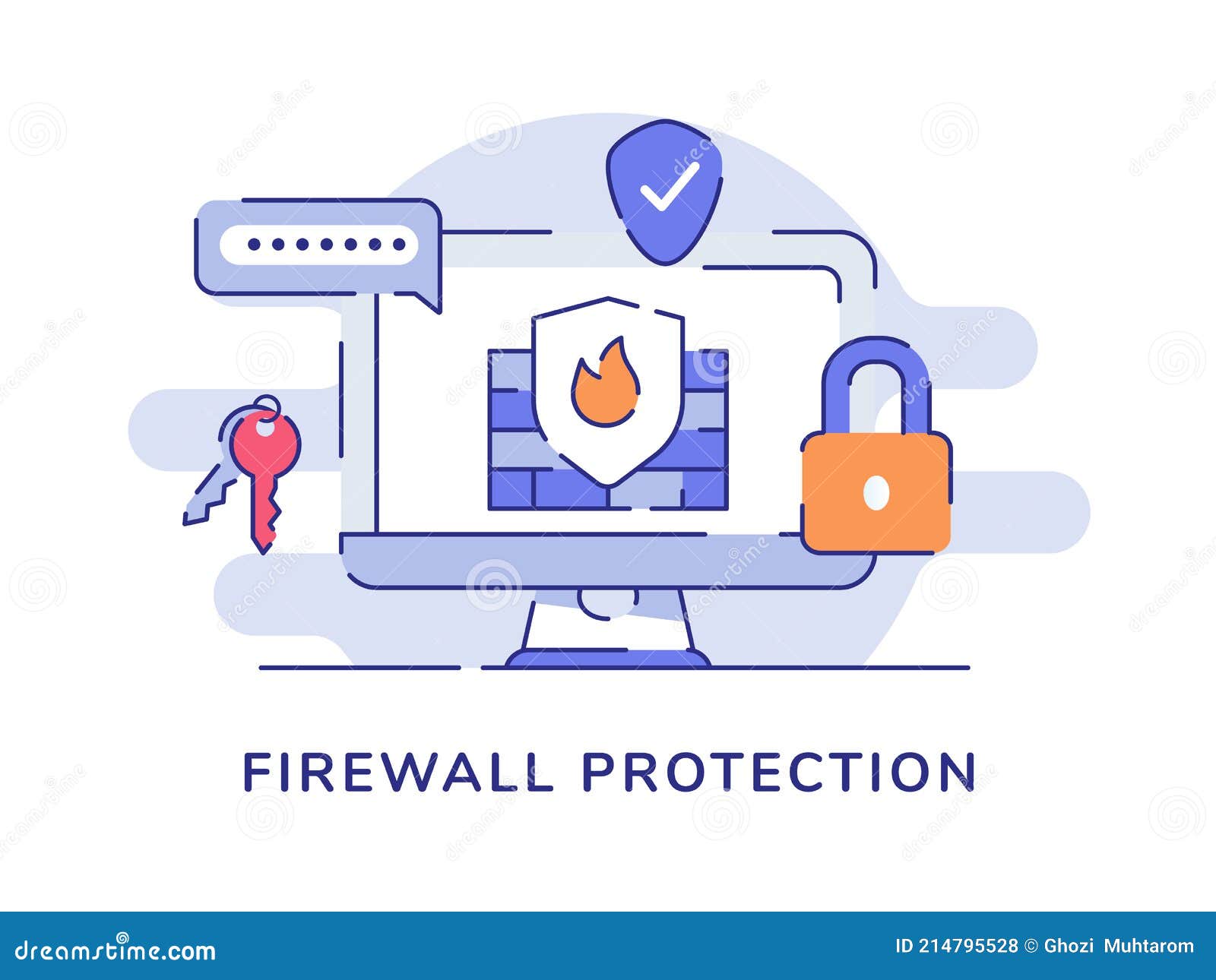 Firewall Protection Concept Fire Shield on Display Computer Around Pin ...